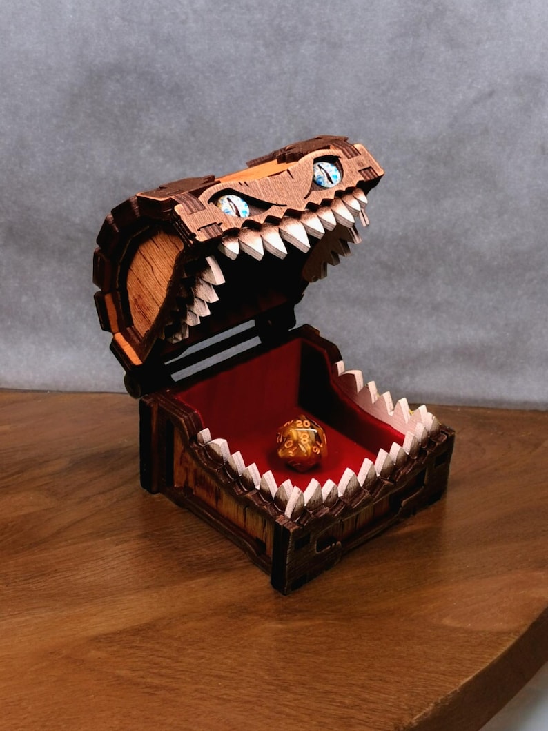 Handcrafted Mimic Dice Box | D&D Dice Chest With Velvet Interior | RPG ...