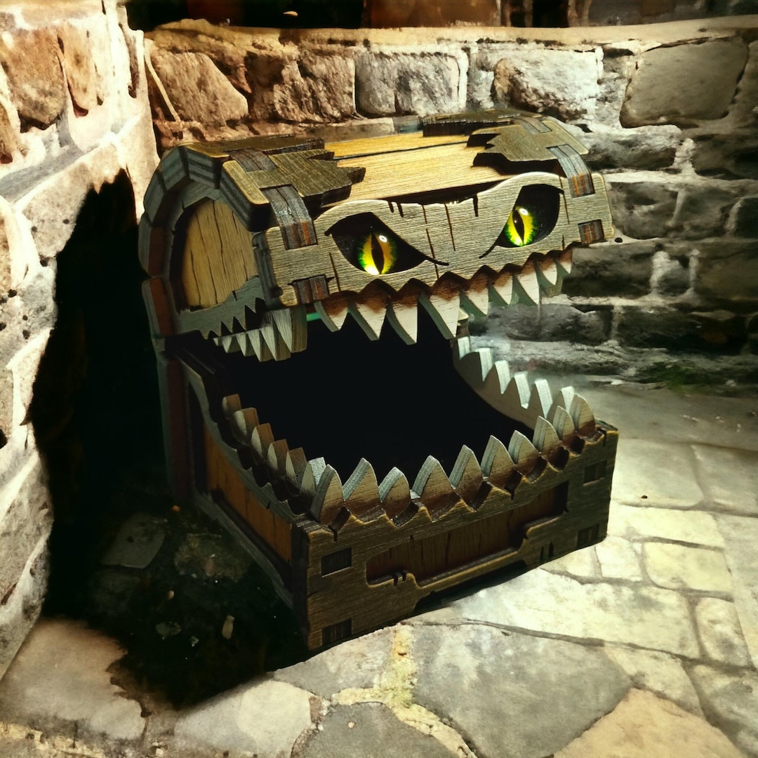 Handcrafted Mimic Dice Box | D&D Dice Chest With Velvet Interior | RPG ...