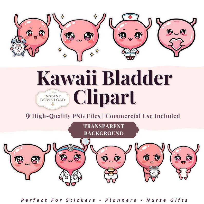 Kawaii Bladder Clipart | Funny Nurse Doctor Graphics (PNG Bundle) - Etsy