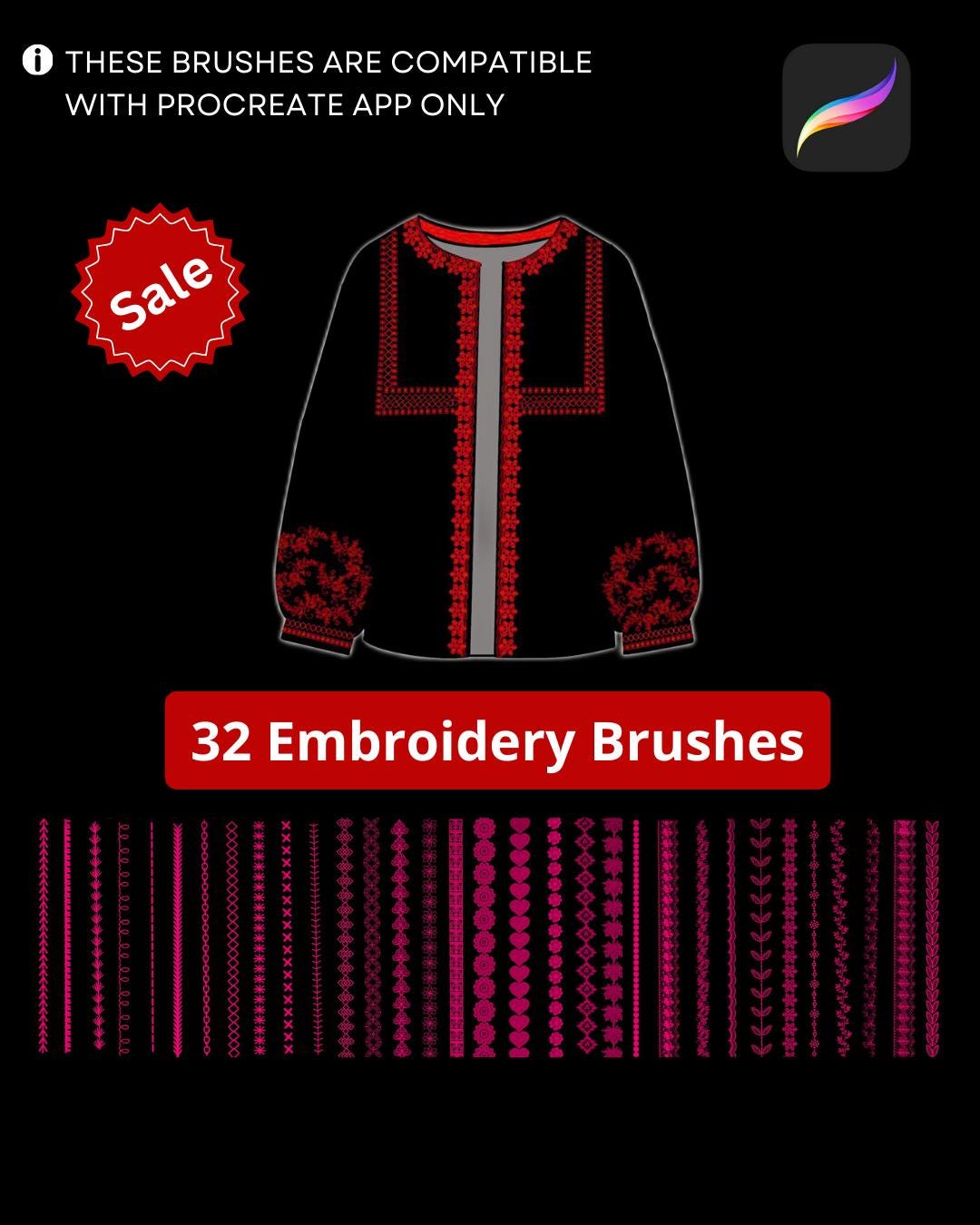 32 Embroidery Procreate Brushes | Realistic Stitch & Thread Set - Etsy