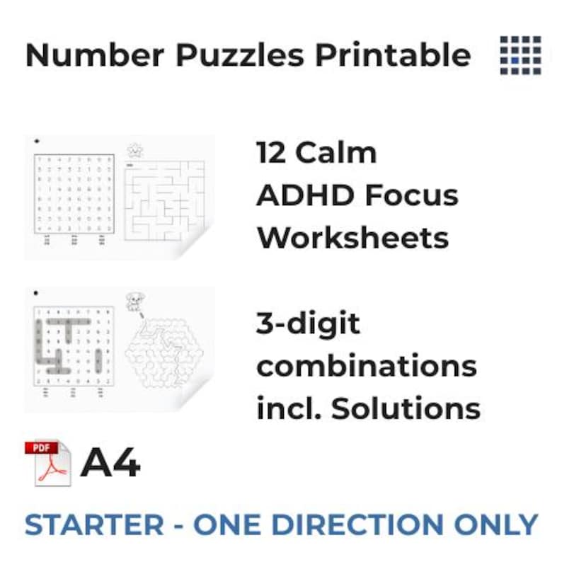 ADHD Focus Worksheets Calm Number Search & Mazes With Animals – Starter ...