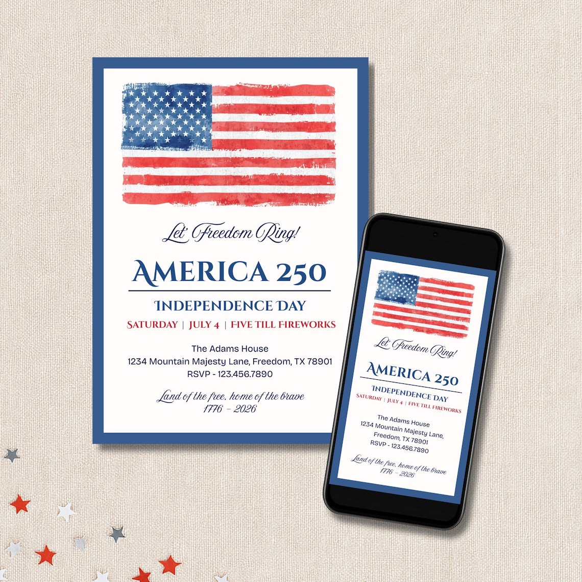 America 250 Invitation Template | Editable Patriotic 4th of July Party ...