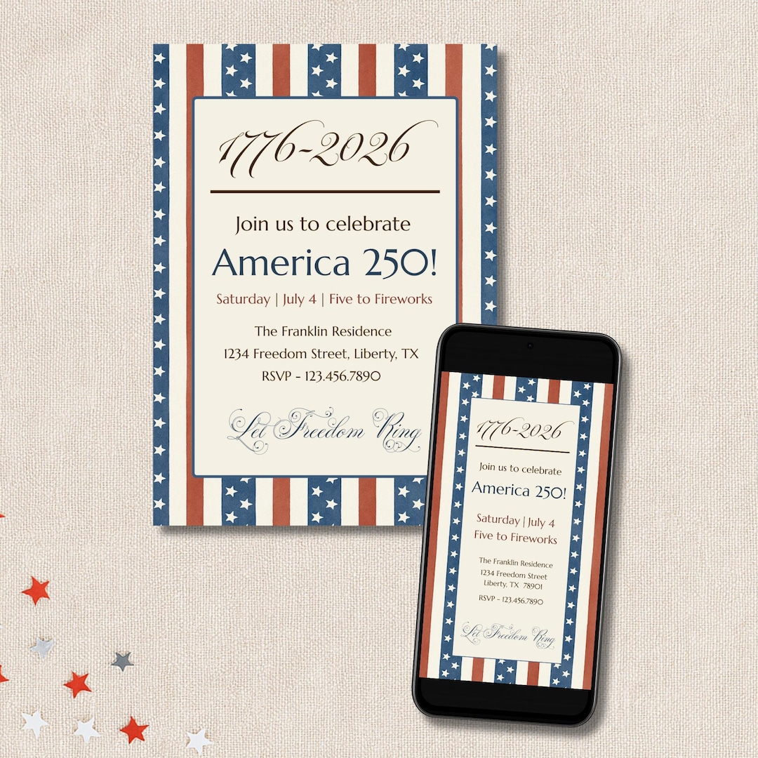 Vintage America 250 Invitation Template | Editable Patriotic 4th of ...