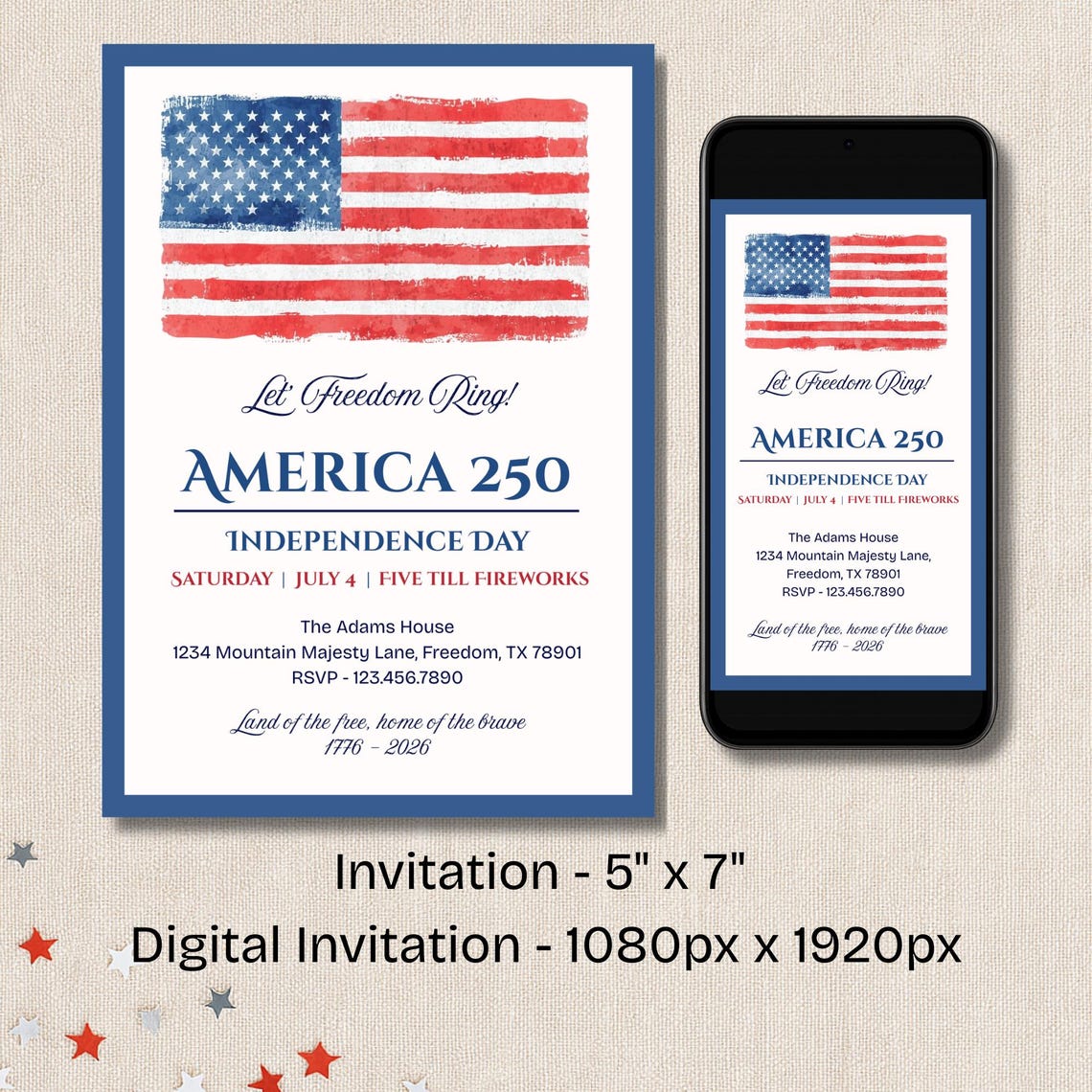 America 250 Invitation Template | Editable Patriotic 4th of July Party ...