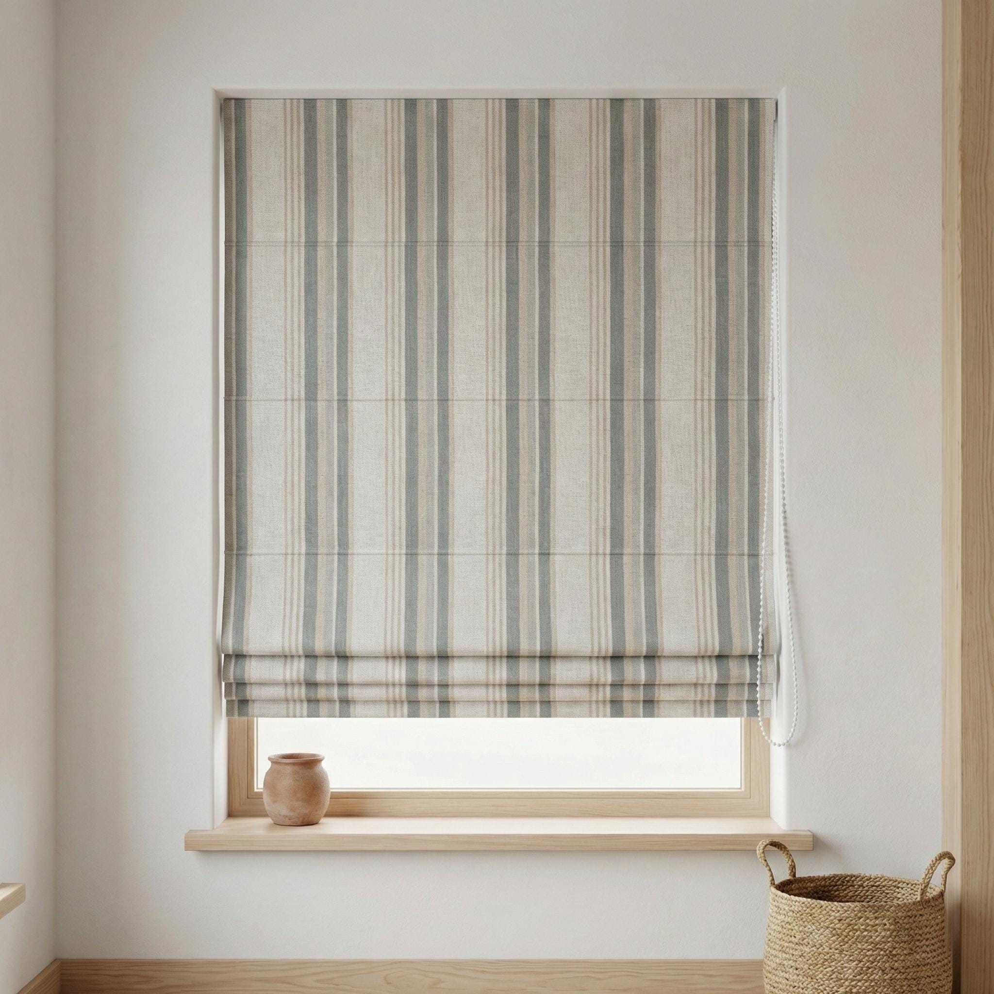 Farmhouse Stripe Roman Shade: Organic Linen, Custom Corded Blackout - Etsy