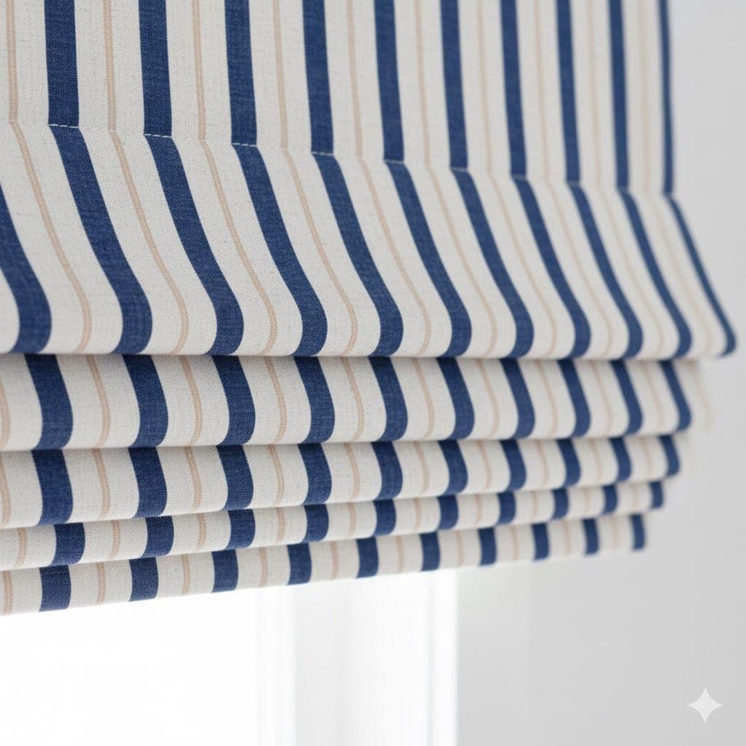 Pure Linen Roman Shade: Navy Blue & Beige Farmhouse Stripe - Etsy