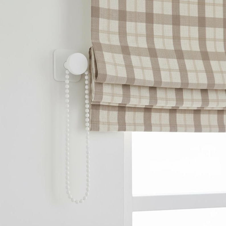 Custom Linen Roman Shade - Farmhouse Check, Corded, Blackout or Light ...