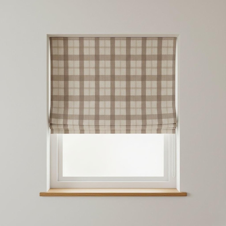 Custom Linen Roman Shade - Farmhouse Check, Corded, Blackout or Light ...