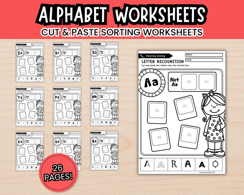 Alphabet Letter Recognition Worksheets, Kindergarten Review, ABC ...