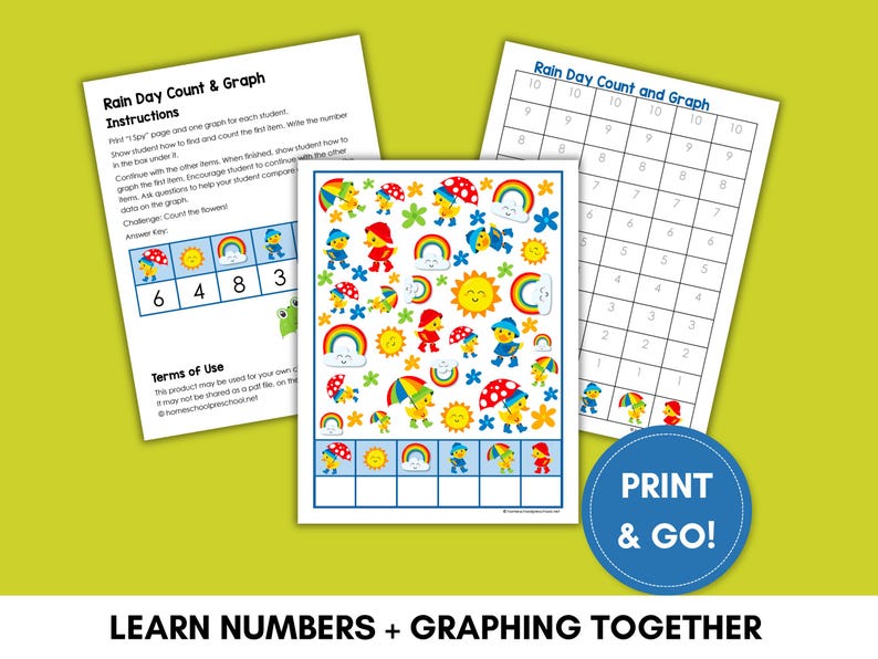 Regen-Thema Math Count und Graph Arbeitsblätter | Vorschule druckbare ...