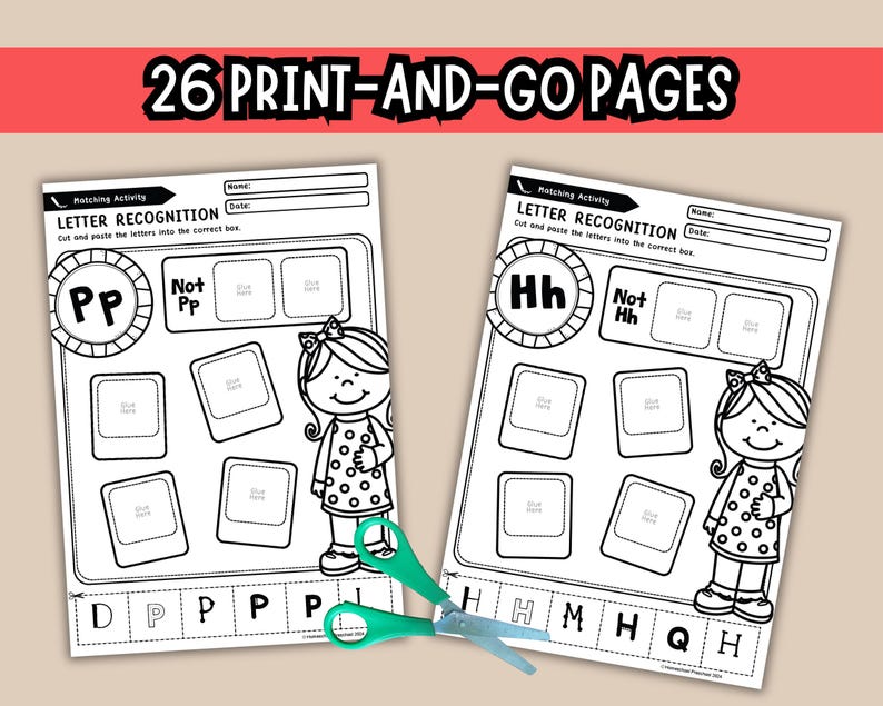 Alphabet Letter Recognition Worksheets, Kindergarten Review, ABC ...