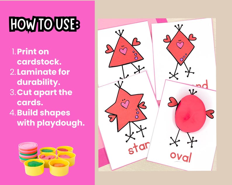 Valentine Shape Playdough Mats Printable, Preschool Shapes Activity ...