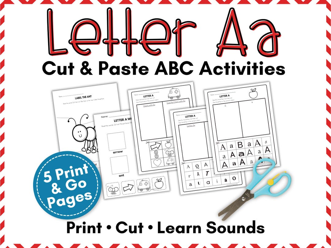 Letter A Worksheets, Cut and Paste ABC Activities, Beginning Sounds ...