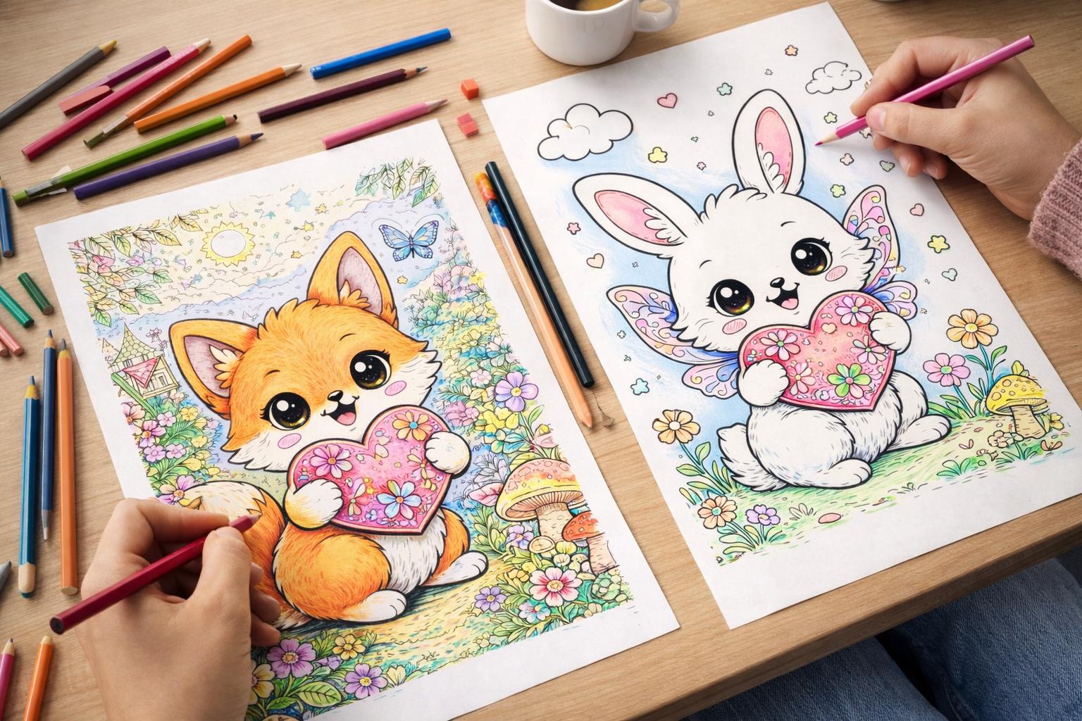 Kawaii Animal Coloring Pages: 5 Anime Sheets (digital Download) - Etsy