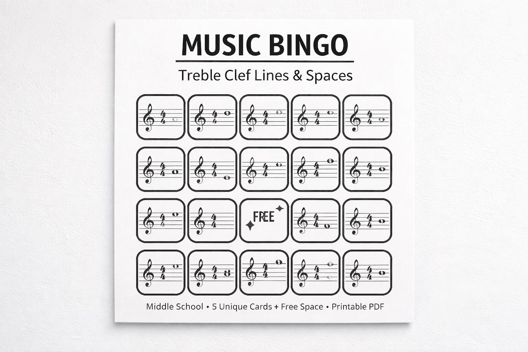 Treble Clef Music Bingo – Note Reading Game (PDF Printable) - Etsy