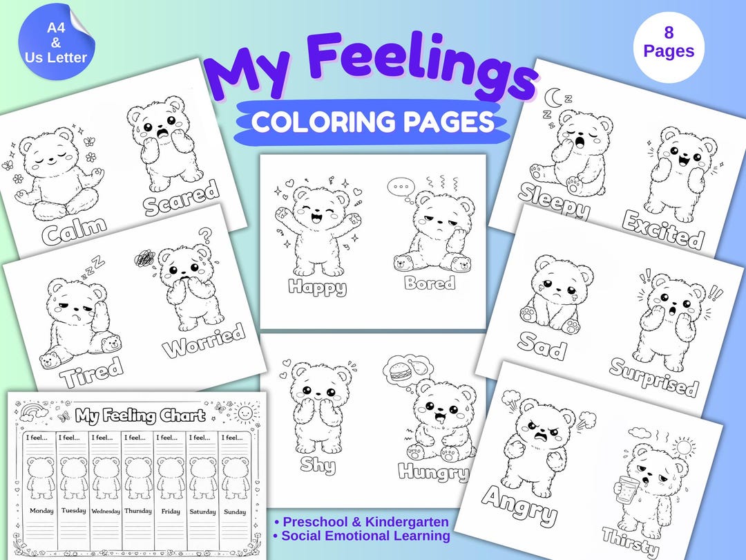 Feelings Coloring Pages for Kids | My Feelings Chart | Social Emotional ...