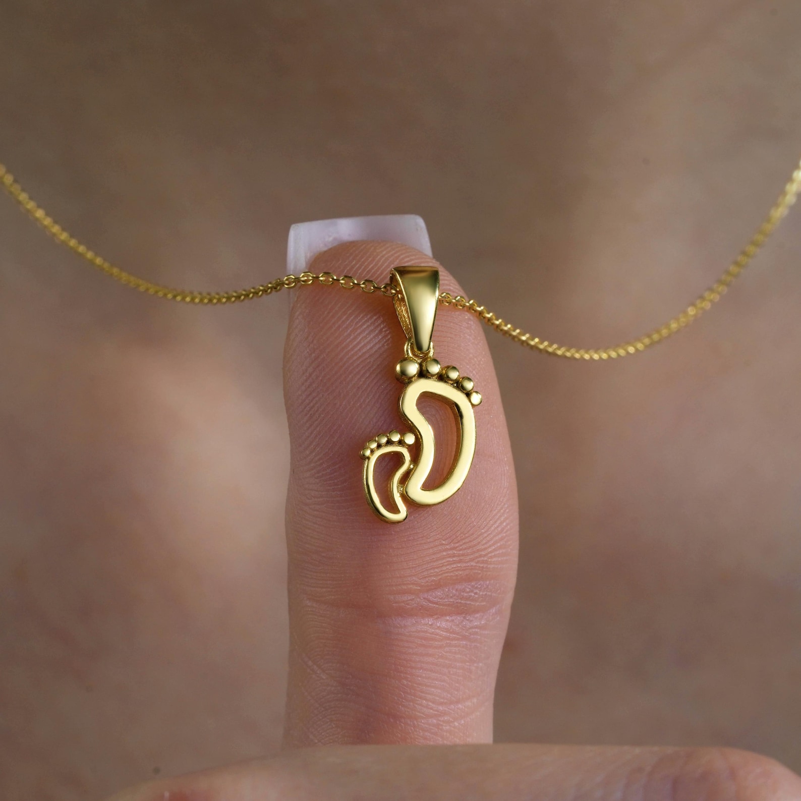 Solid Gold Baby Feet Pendant, Tiny Footprints Charm, Minimalist ...