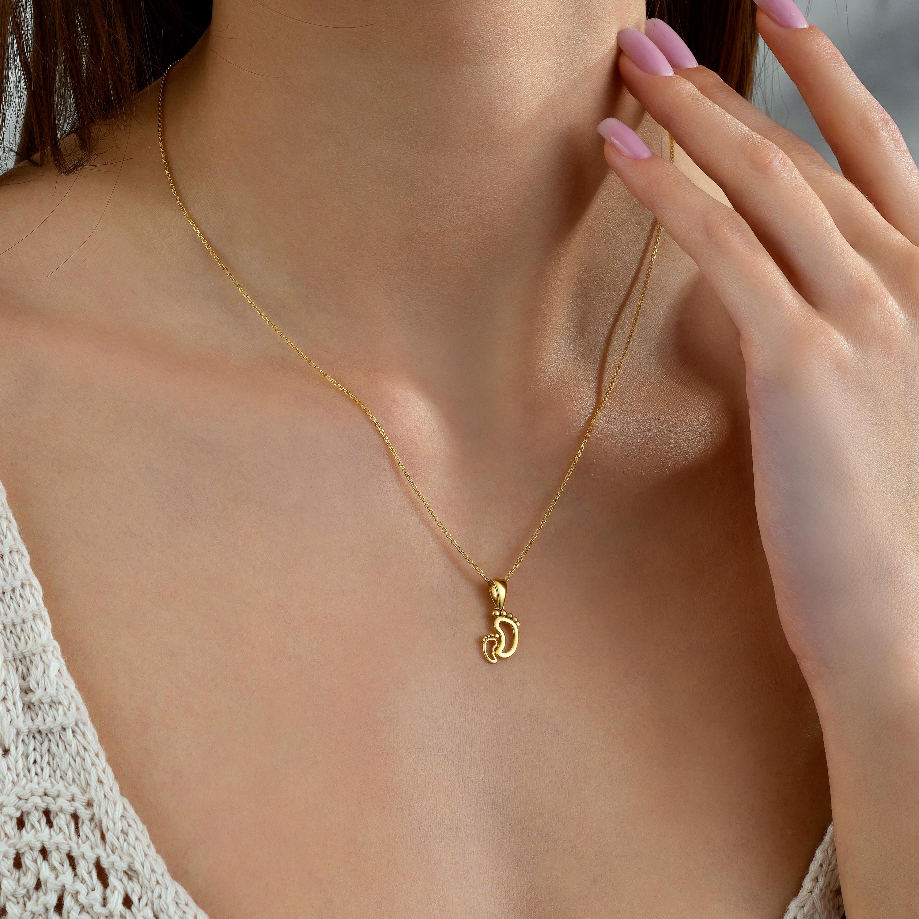 Solid Gold Baby Feet Pendant, Tiny Footprints Charm, Minimalist ...