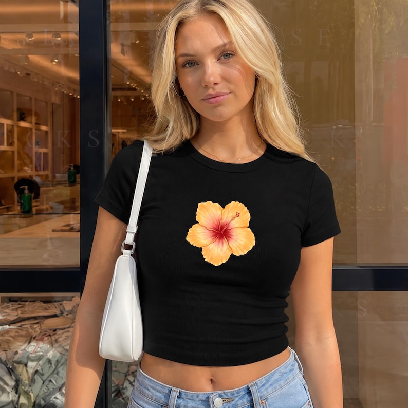 Hibiscus Baby Tee: Tropical Summer Flower Top Y2K Soft Girl Style - Etsy