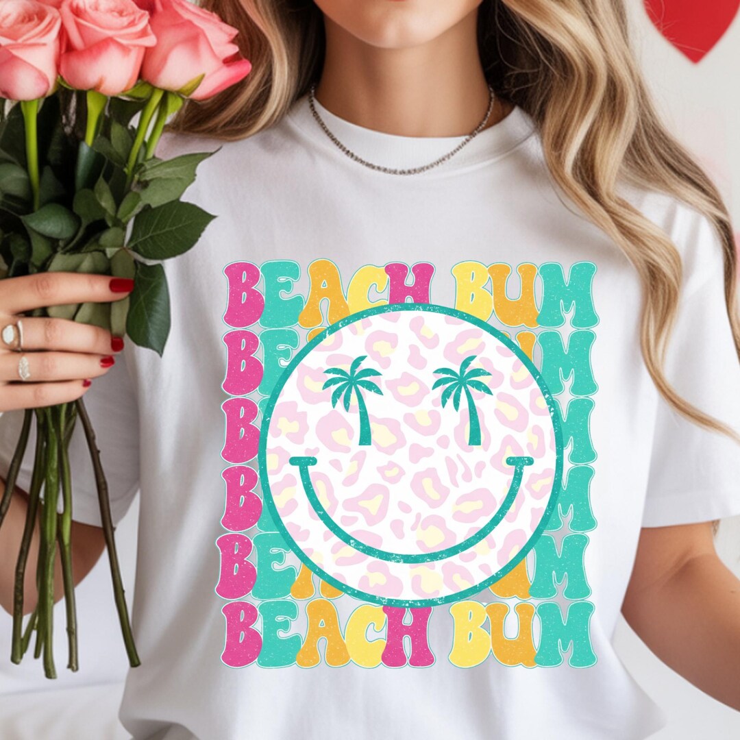 Retro Smiley Face Beach Bum Shirt, Leopard Palm Tree Summer Tee - Etsy