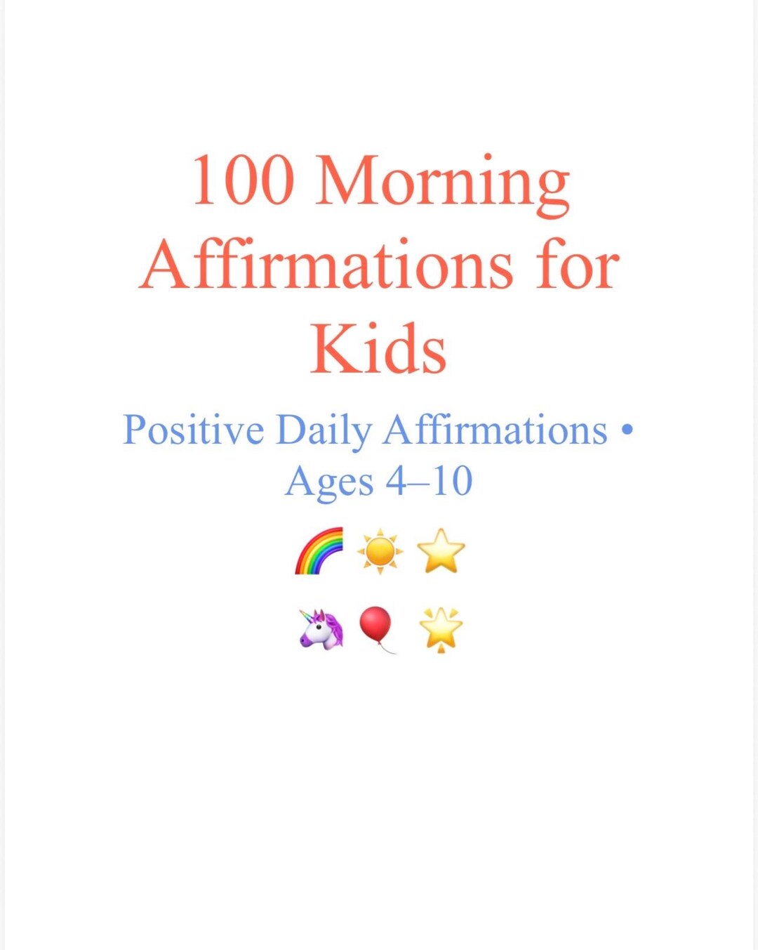100 Morning Affirmations for Kids | Positive Printable | Self-esteem ...