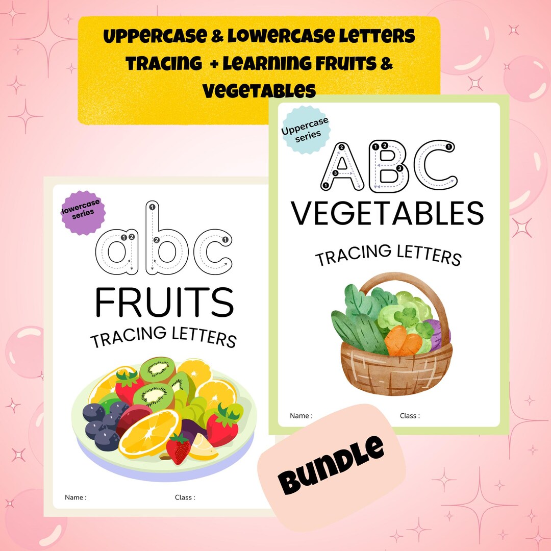 Uppercase and Lowercase Letter Tracing Worksheets | Fruits & Vegetables ...