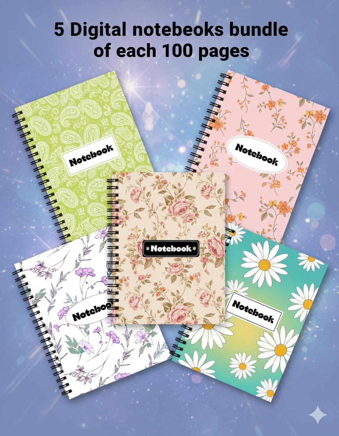 Floral Digital Notebook Set | 5-notebook Bundle (digital Download) - Etsy