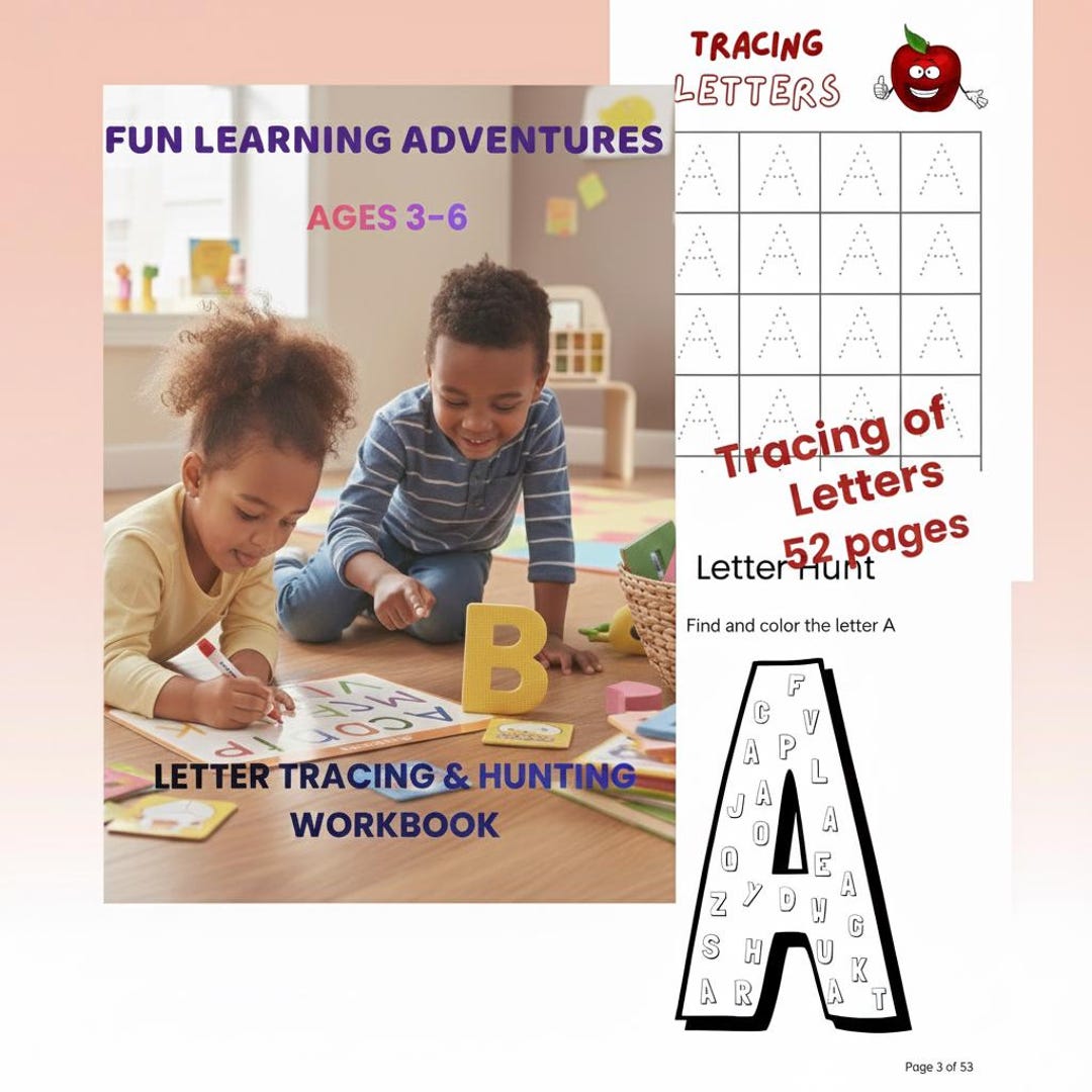 Letter Tracing Workbook | Alphabet Hunt, Ages 3-6 (52 Pages PDF) - Etsy