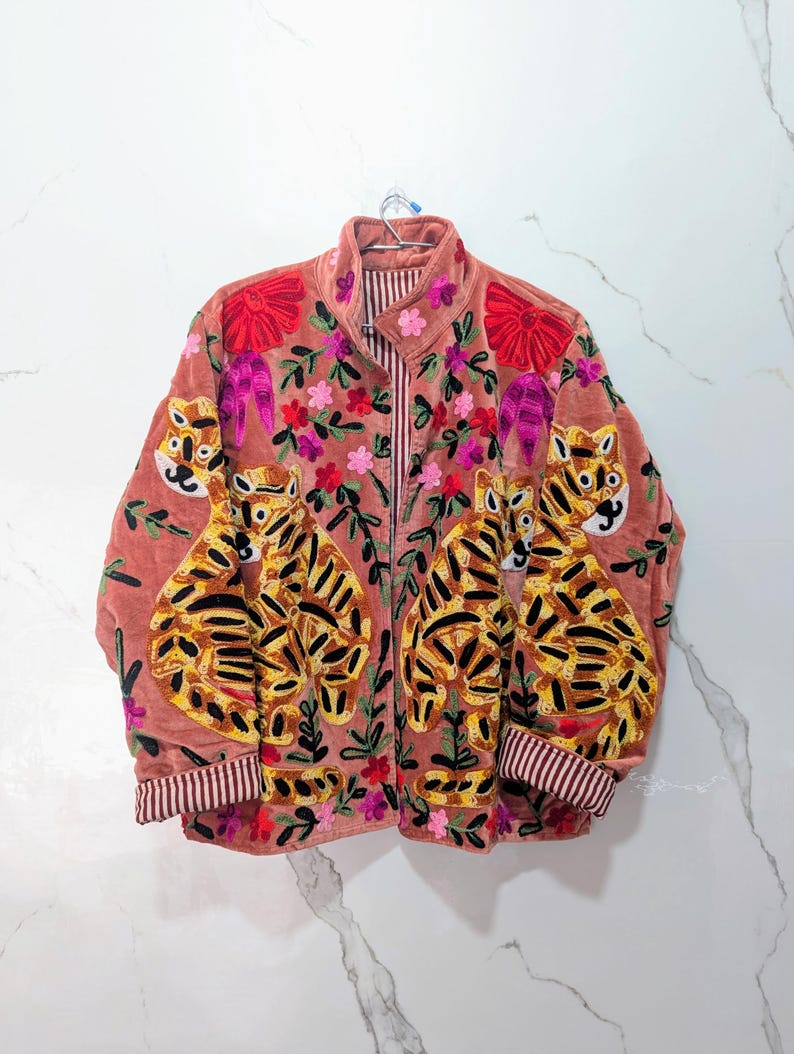 Buy Embroidered Velvet Jacket Women | Tiger Floral Suzani Boho Artisan ...