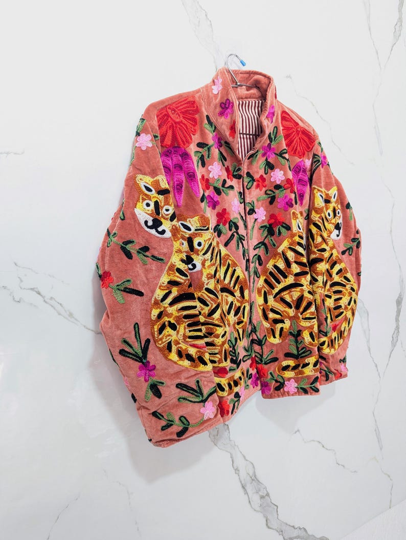 Buy Embroidered Velvet Jacket Women | Tiger Floral Suzani Boho Artisan ...