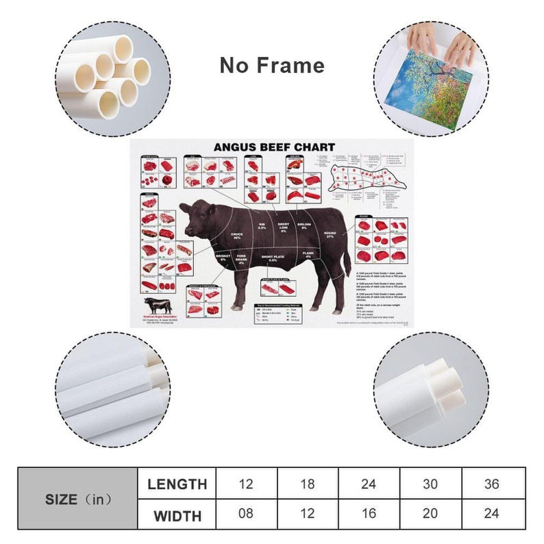 Angus Beef Chart Meat Cuts Diagram Wall Art Poster Picture Print Living ...