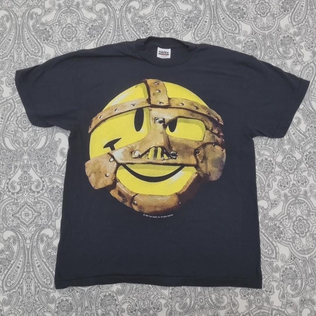 Vintage 1996 WWF T Shirt Mankind Smiley Face Mask WWE Size Large Mick ...