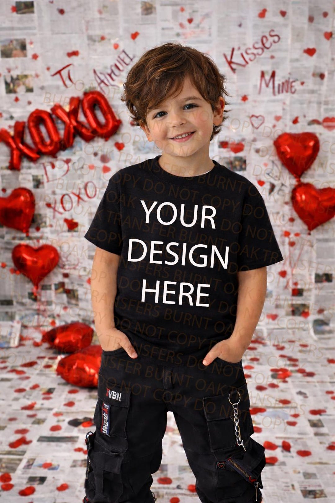 Valentine's Boy T-shirt Mockup | Gildan G640B, Newspaper Heart Backdrop ...
