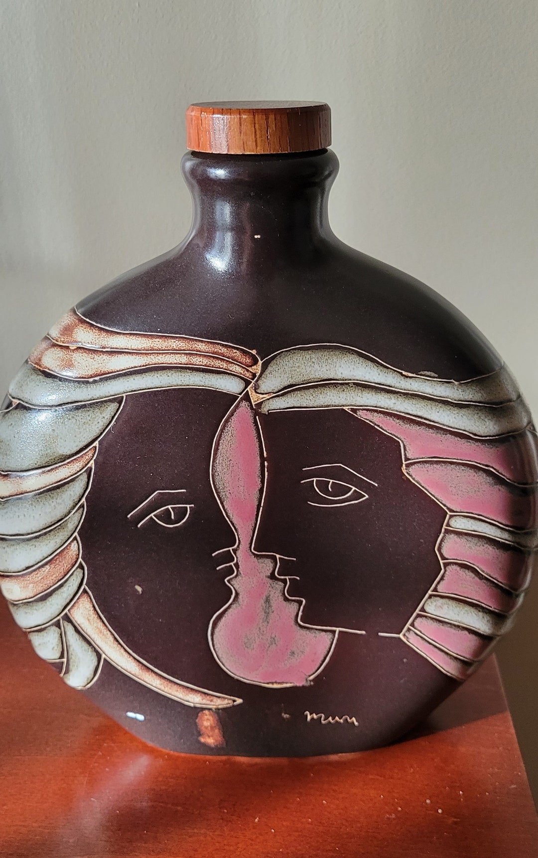 Mara of Mexico Pottery Vase / Bottle Decanter Man & Woman Profiles ...