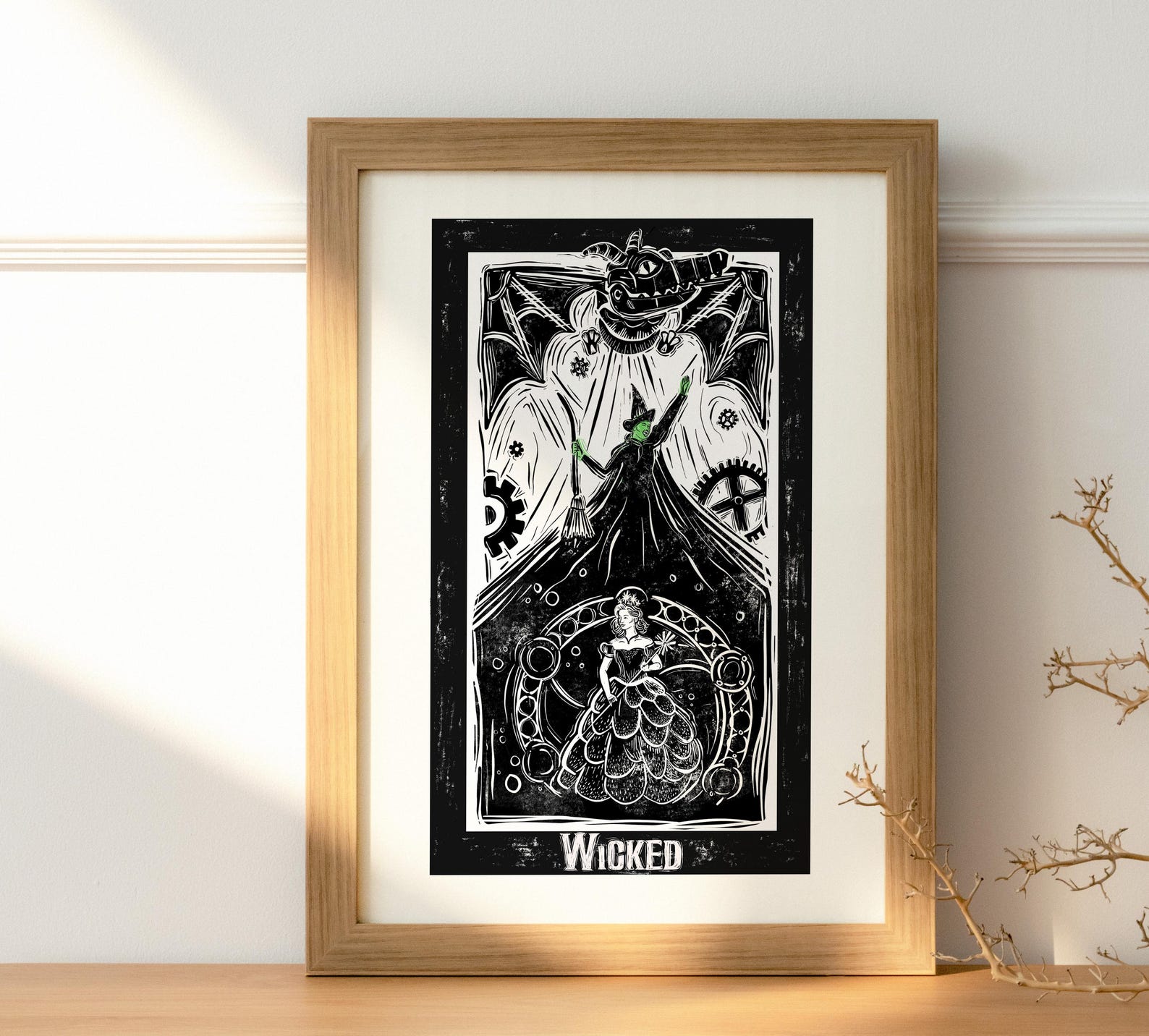 Wicked Inspired Woodcut Style Print - Musical Theatre - Etsy