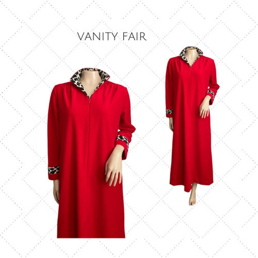 60s VANITY FAIR Red Robe / Animal Print Collar & Cuffs Classy and Cozy ...