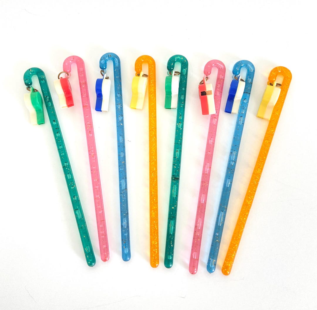 Vintage - 8 WHISTLE Swizzle Sticks - Green, Yellow, Blue & Pink ...