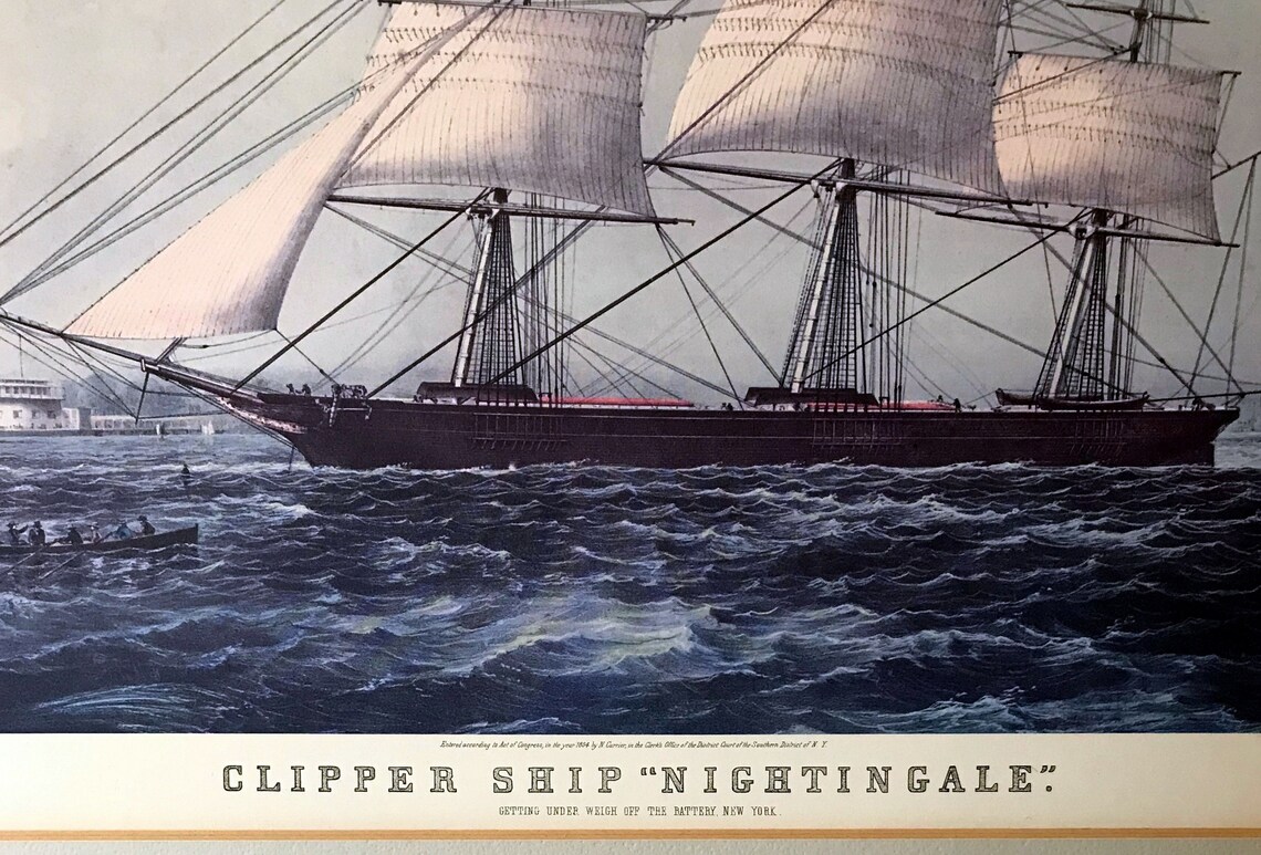 1800s Nightingale Lithograph Clipper Ship | Etsy
