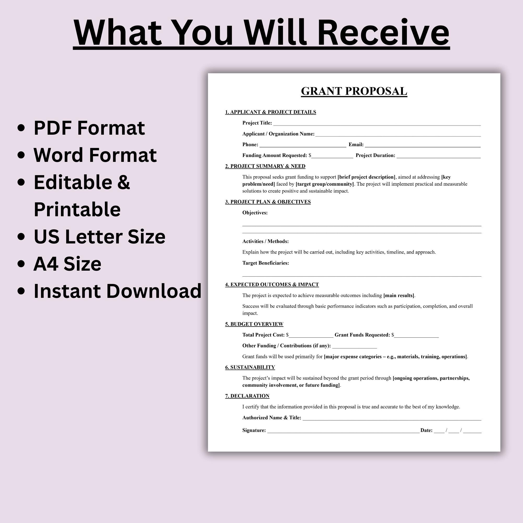 Grant Proposal Template, One Page Grant Application Form, Simple ...