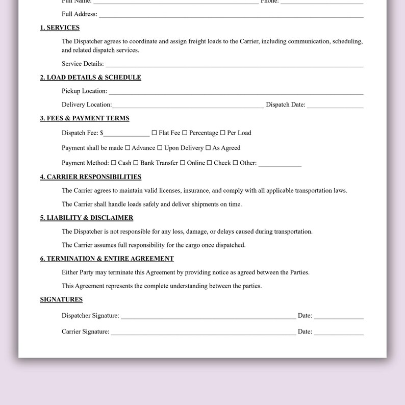 Buy Simple Dispatch Carrier Agreement Template, Professional Carrier ...
