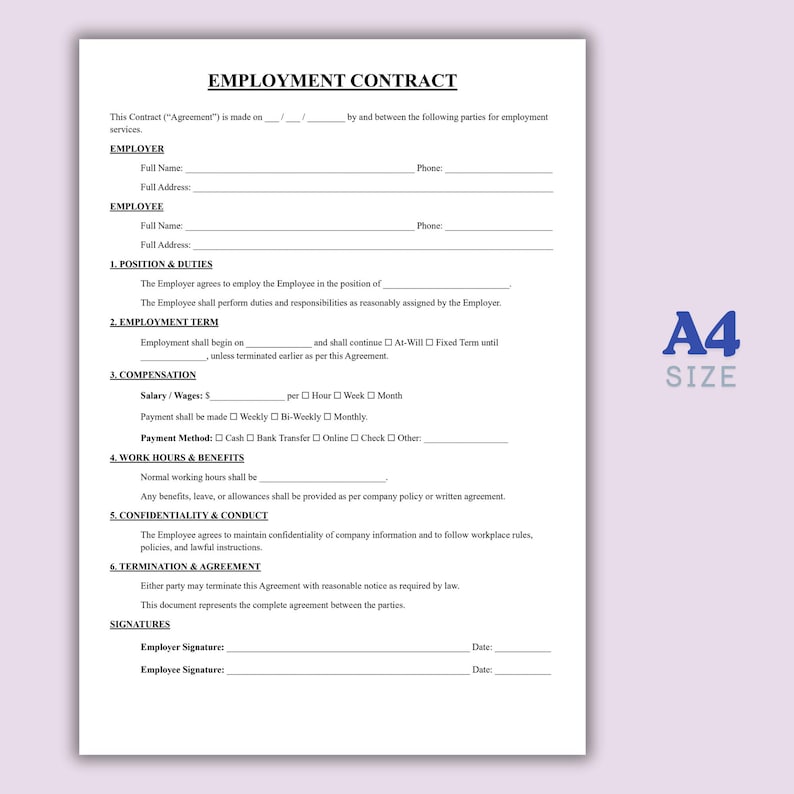 Buy Employment Contract Template, One Page Employment Service Contract ...