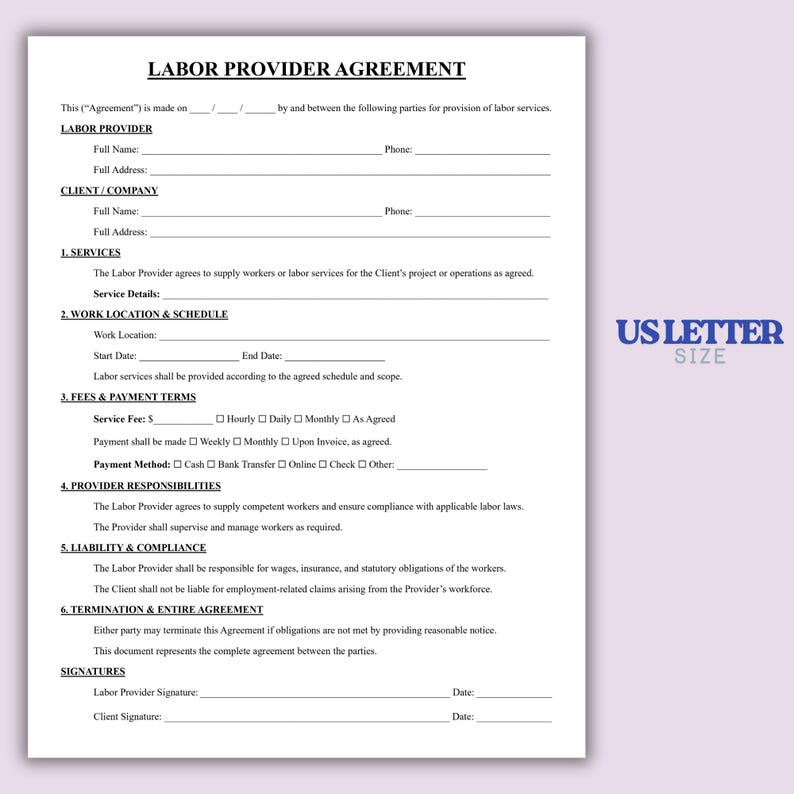 Buy Labor Provider Agreement Template, Editable Labor Provider Service ...