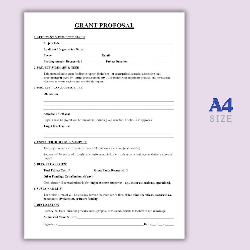 Grant Proposal Template, One Page Grant Application Form, Simple ...