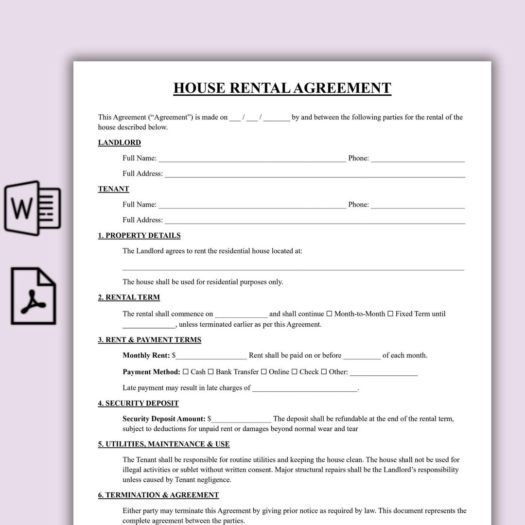Buy Simple House Rental Agreement Template, Editable Lease Agreement ...