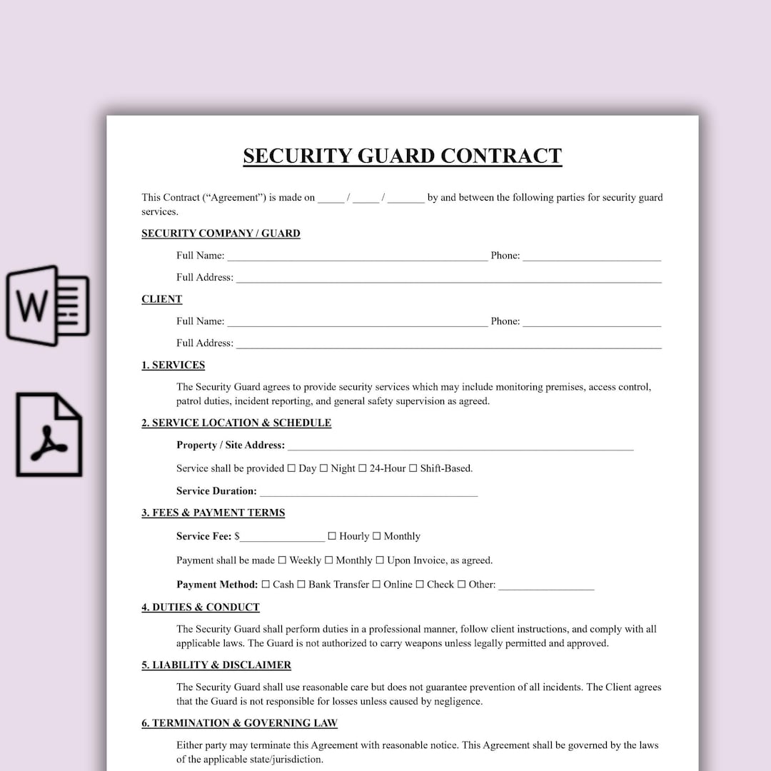 Buy Editable Security Guard Contract, Security Service Provider ...