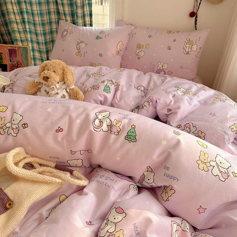Pink Cartoon Bedding Set With Duvet Cover for Kids Bedroom Decor - Etsy