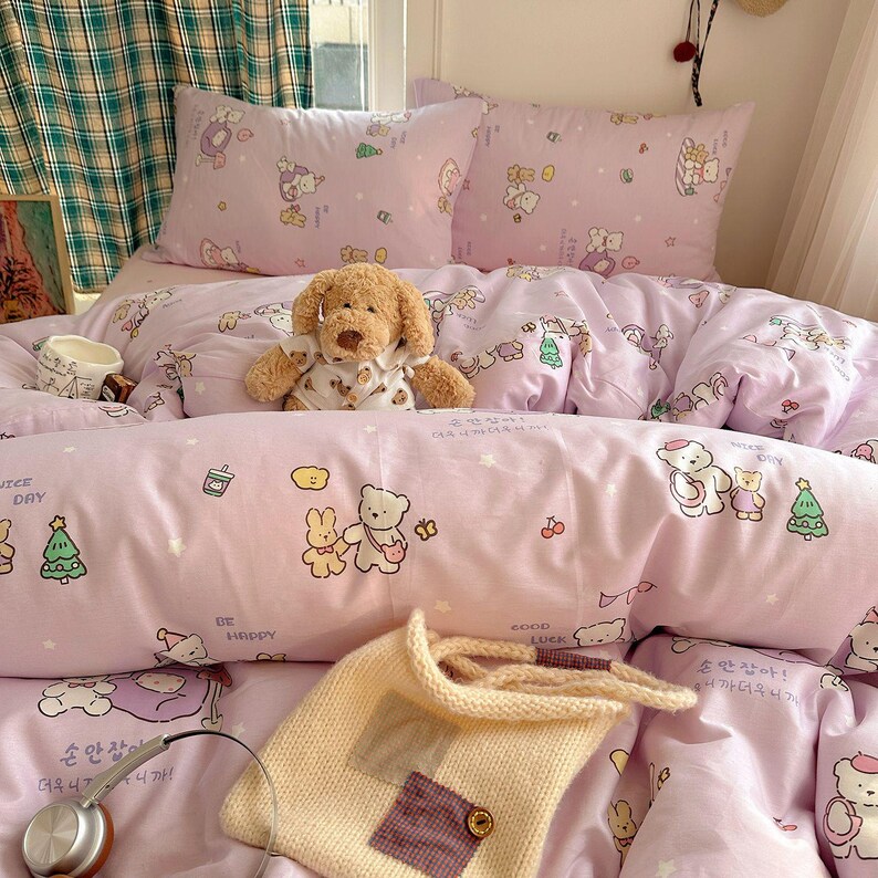 Pink Cartoon Bedding Set With Duvet Cover for Kids Bedroom Decor - Etsy