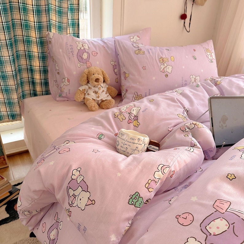 Pink Cartoon Bedding Set With Duvet Cover for Kids Bedroom Decor - Etsy