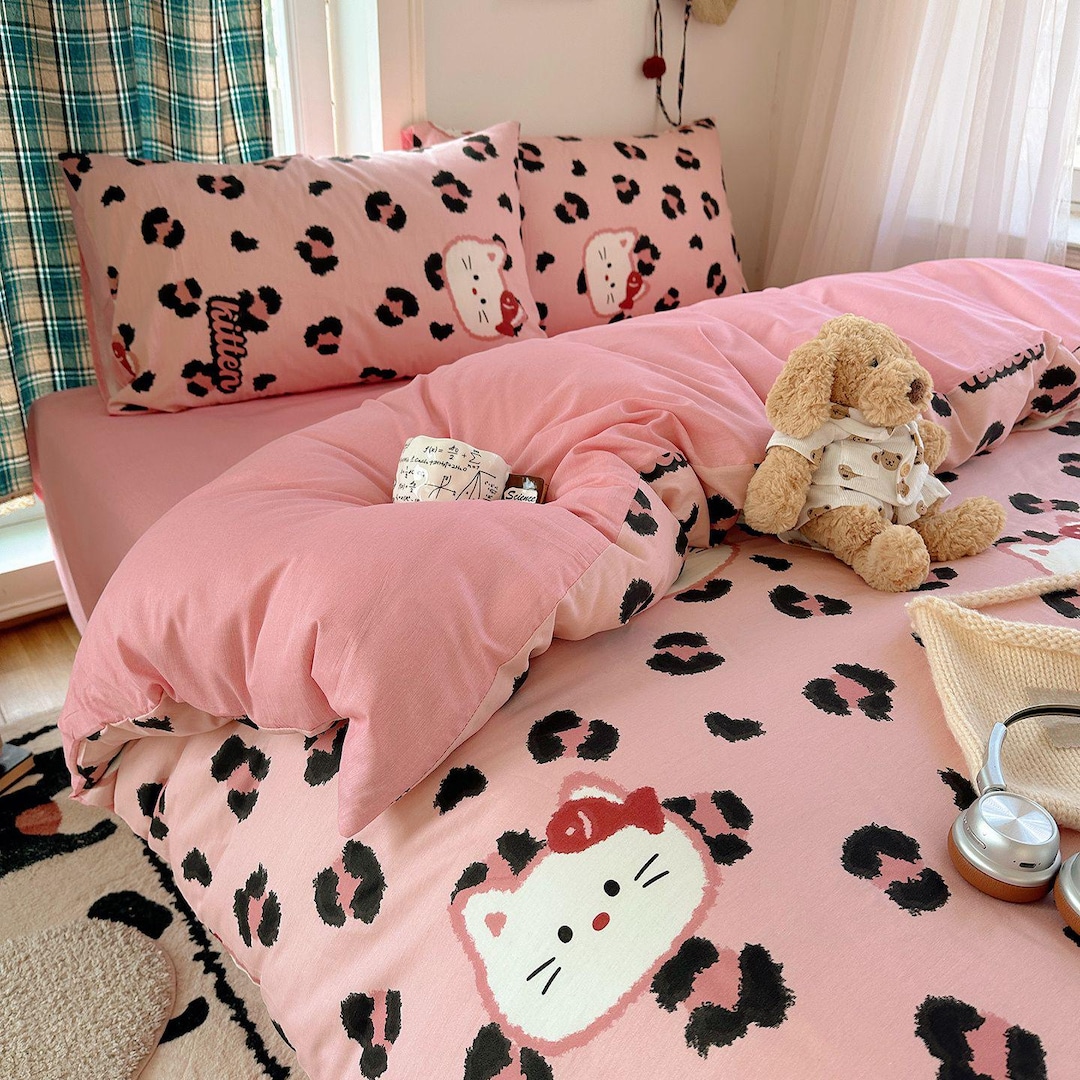 Pink Cat Print Comforter Set for Kids Bedroom Bedding - Etsy
