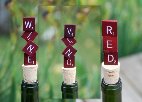 Scrabble Wine Bottle Stopper With Red Tiles | Etsy